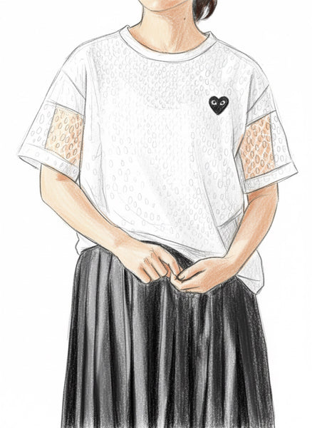 PLAY COMME des GARCONS メッシュTシャツ-ホワイト（ブラックハート） [AX-T532-051] – CREER