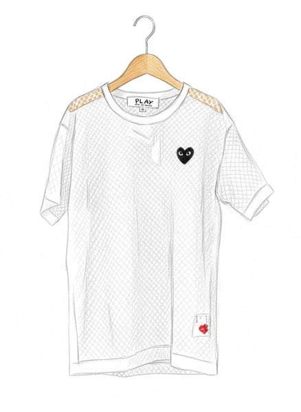 PLAY COMME des GARCONS メッシュTシャツ-ホワイト（ブラックハート） [AX-T532-051] – CREER